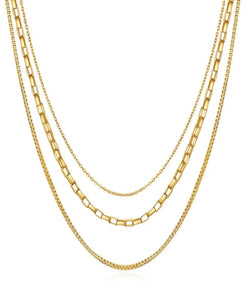 18k gold layered necklace set-Three gold chains set-Dainty triple stra ...